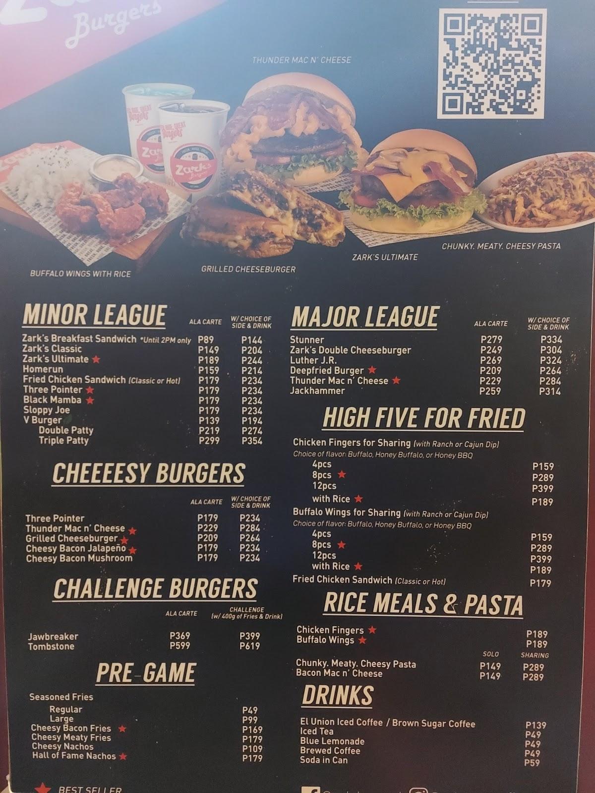 Menu at Zark's Burgers - Venice Piazza restaurant, Taguig
