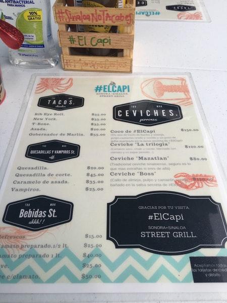 Carta del restaurante El Capi, Ciudad del México, Calle Guerrero 103