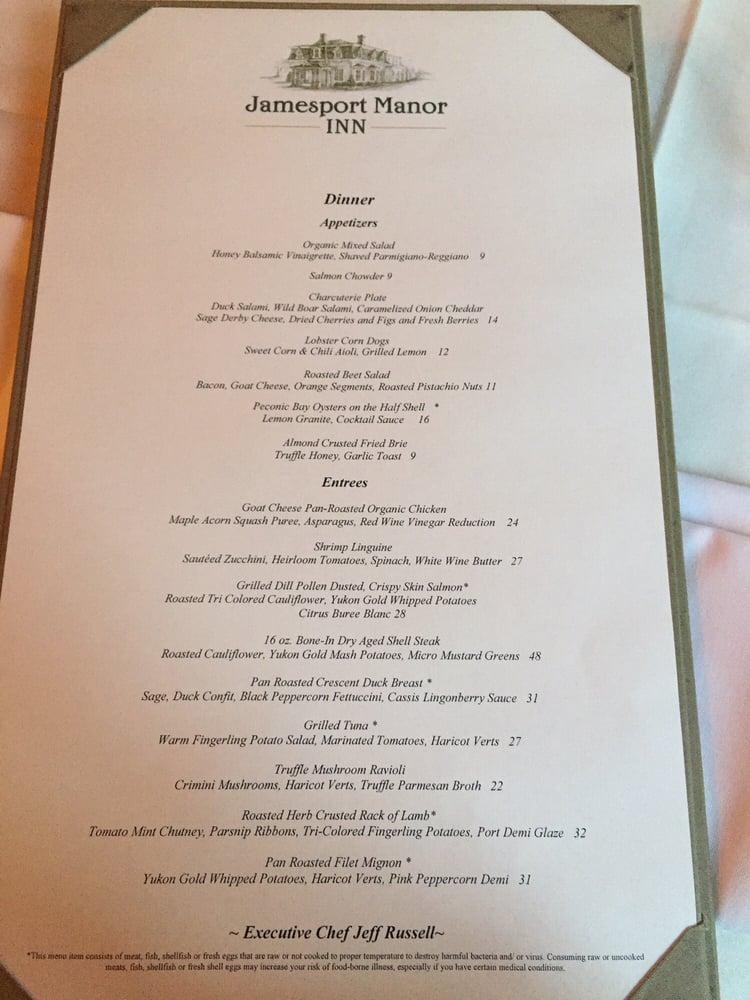 Menu at Jamesport Manor Inn restaurant, Jamesport, 370 Manor Ln