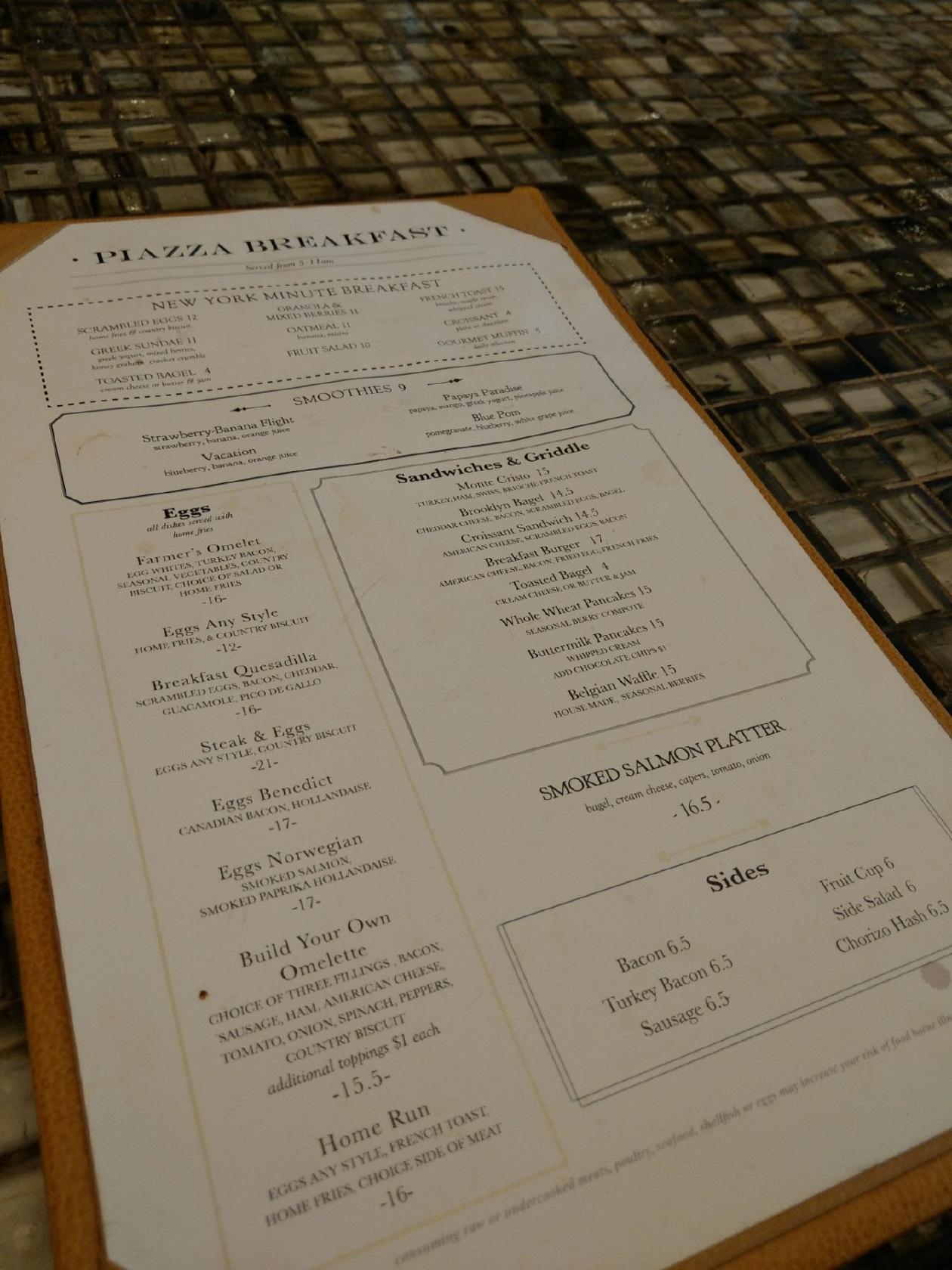 Menu at Piazza Breakfast cafe, New York City, Terminal 5