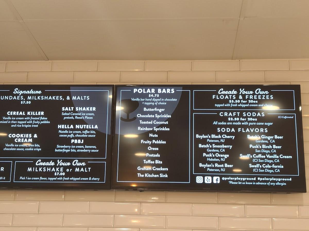 Menu at Polar Playground desserts, Huntington Beach