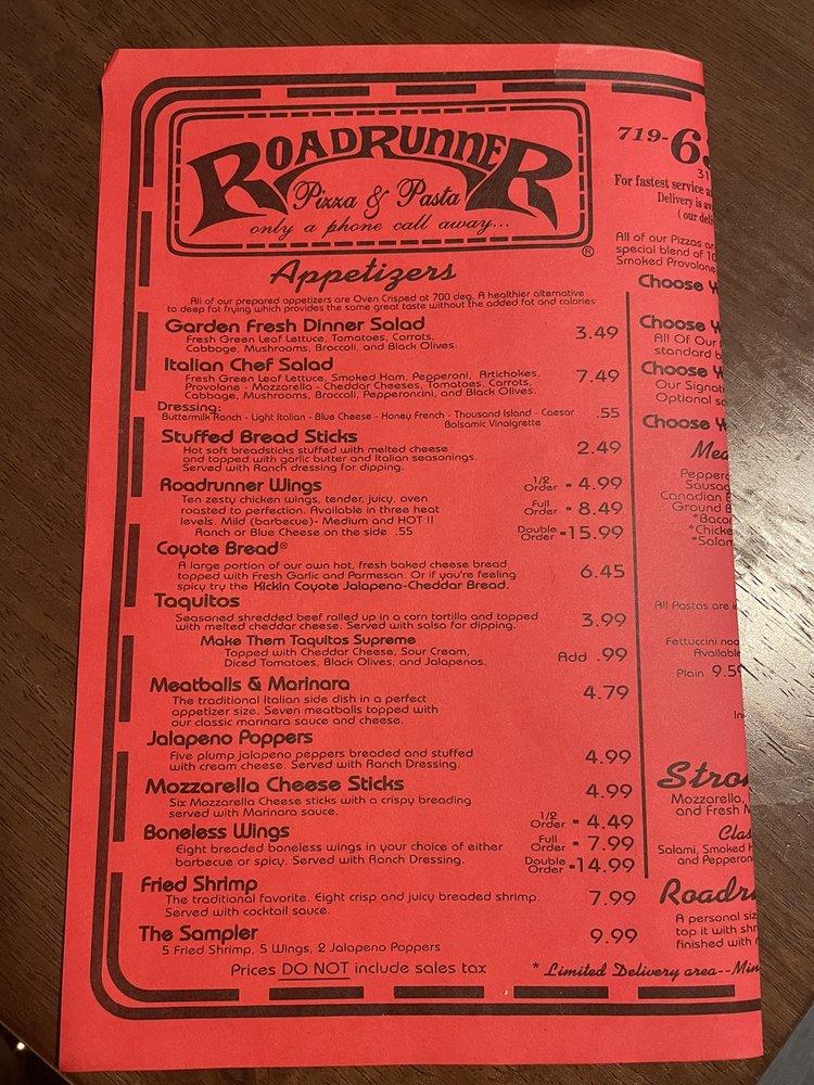 Menu at Roadrunner Pizza & Pasta pizzeria, Colorado Springs, N Hancock Ave