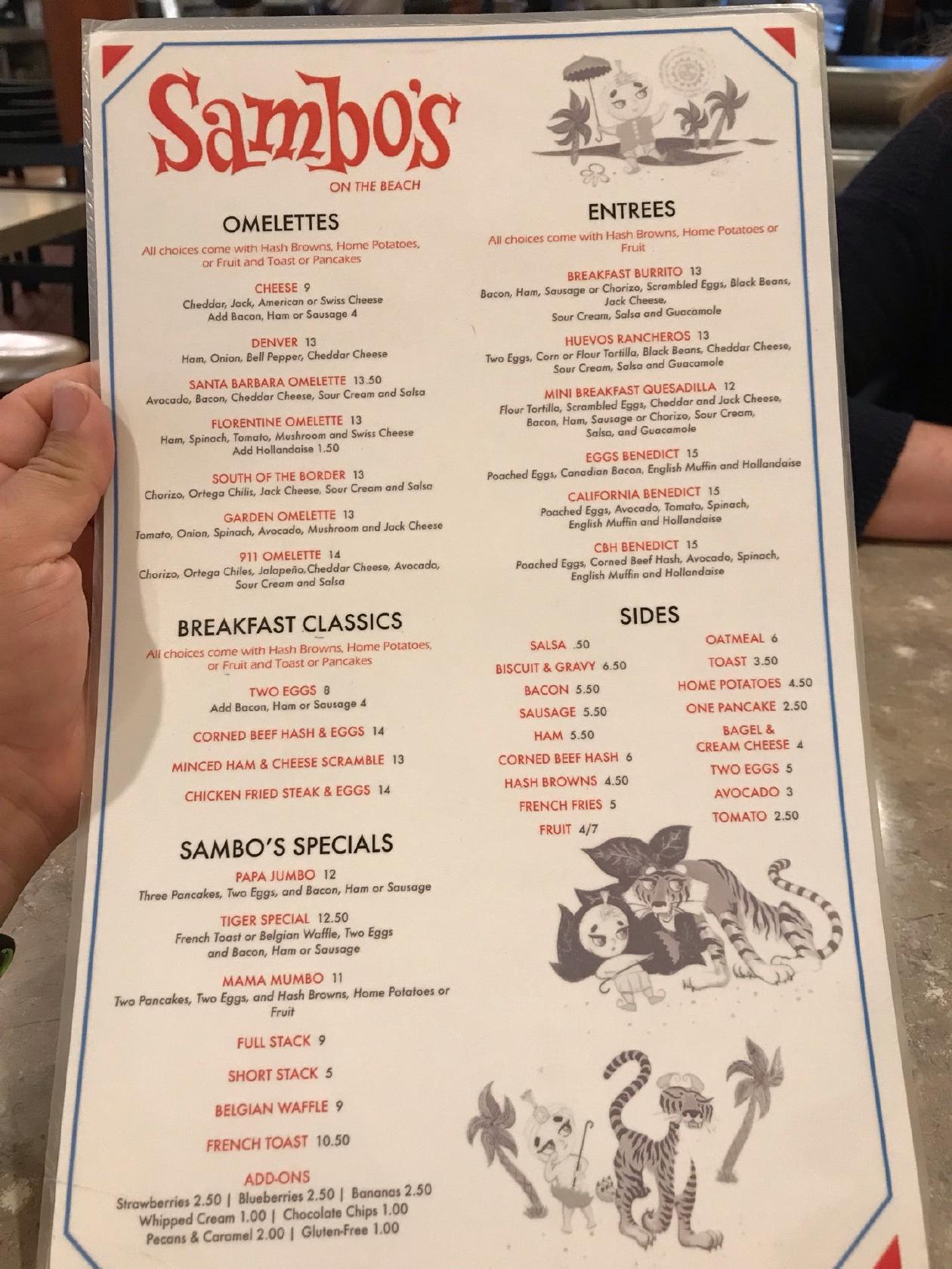 Menu at Sambo's restaurant, Santa Barbara