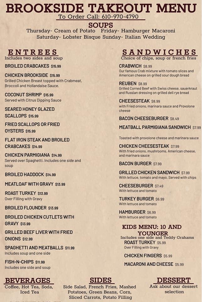 Menu at Brookside Family Restaurant, Pottstown