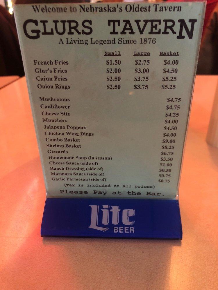 Menu at Glur's Tavern pub & bar, Columbus