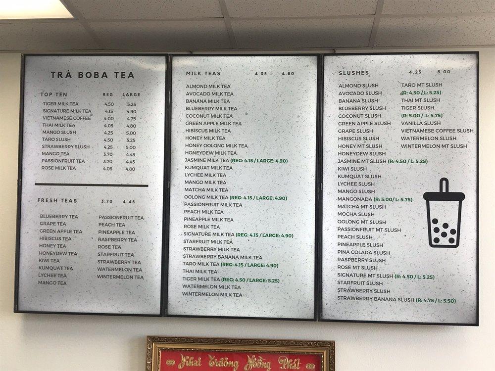 Menu at TRÀ Boba Tea restaurant, Murrieta