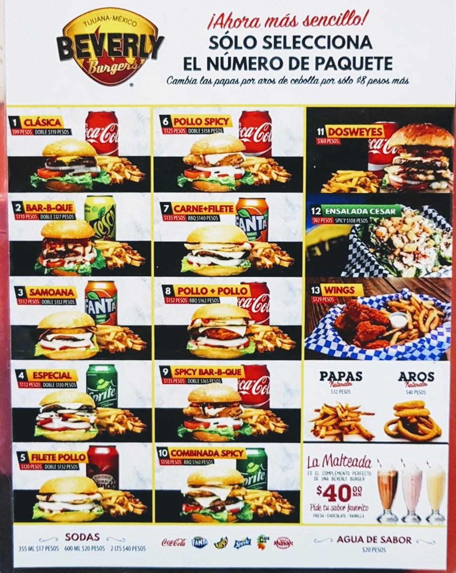 Menu at Beverly Burgers Otay Industrial restaurant, Tijuana