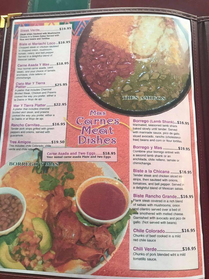 Menu at El Rancho Viejo restaurant, Battle Ground