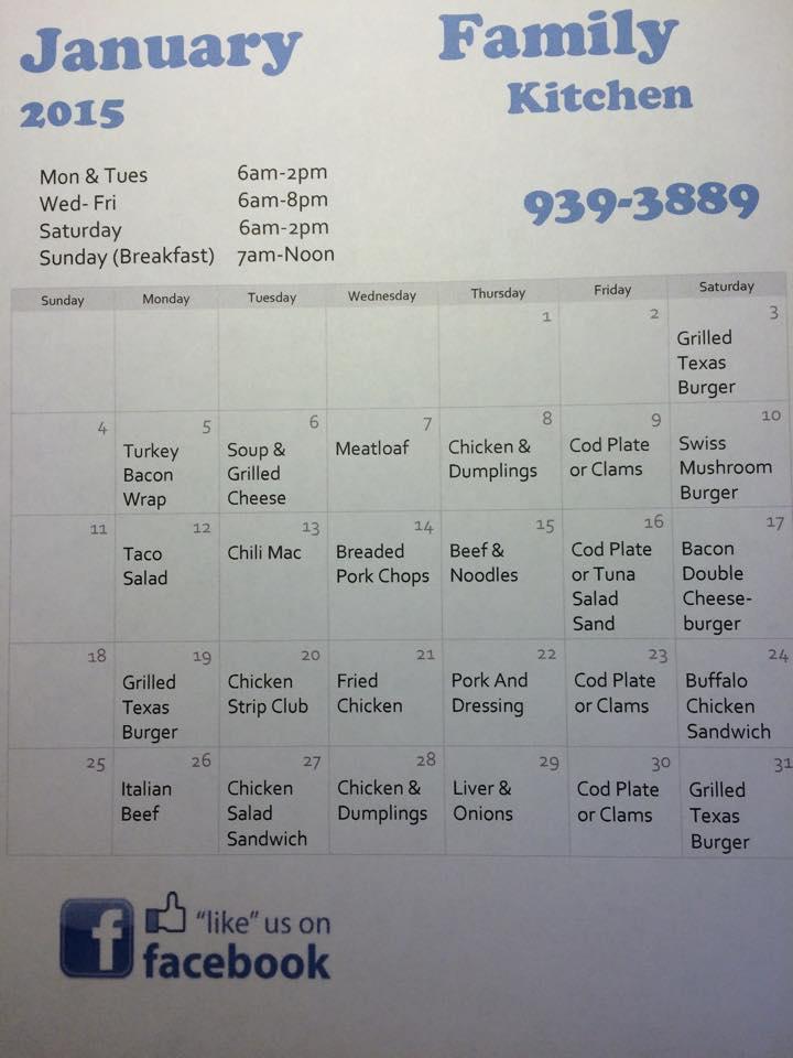 Menu at Family Kitchen restaurant, Waterloo