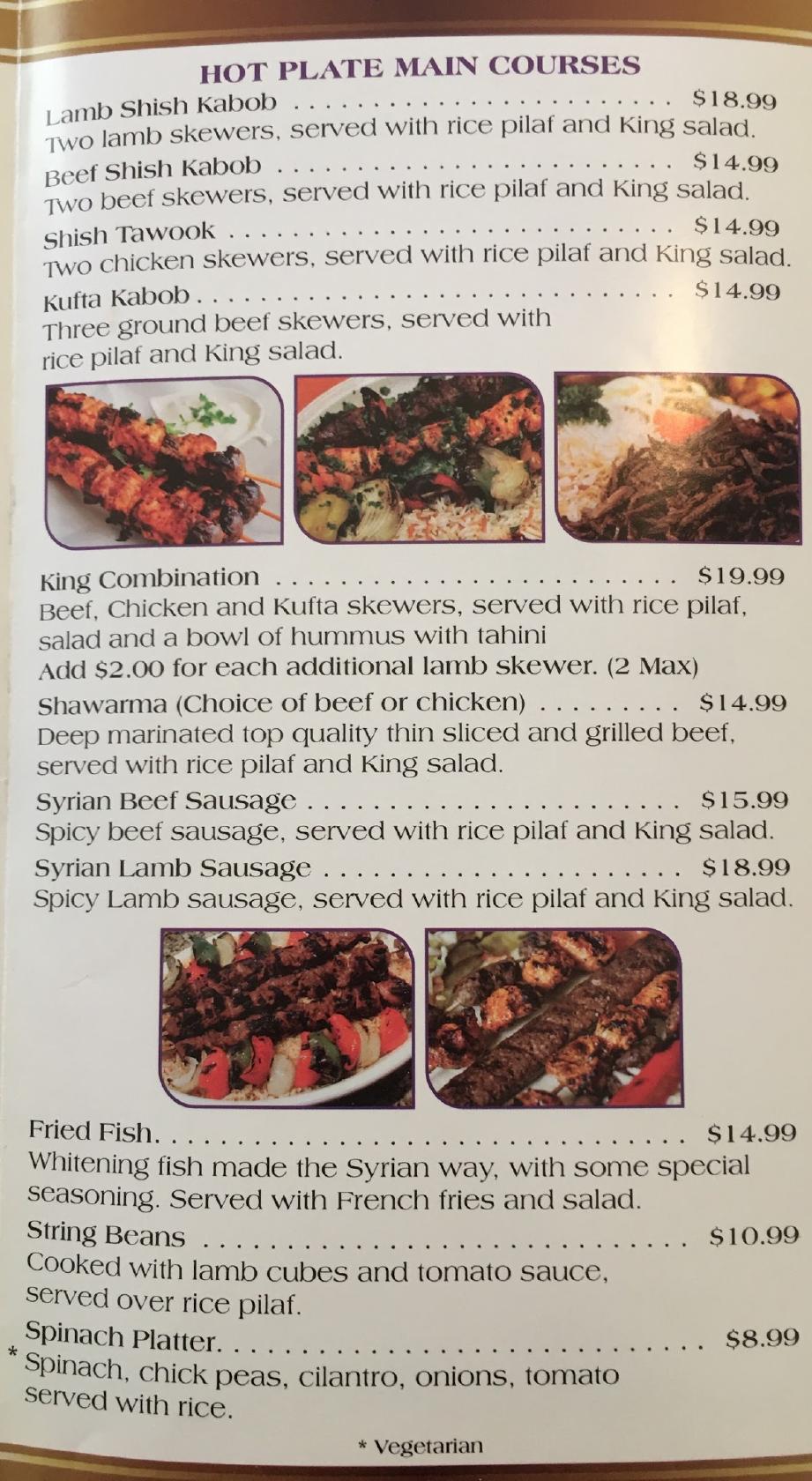 Menu at King of Shish Kabob restaurant, Woodland Park