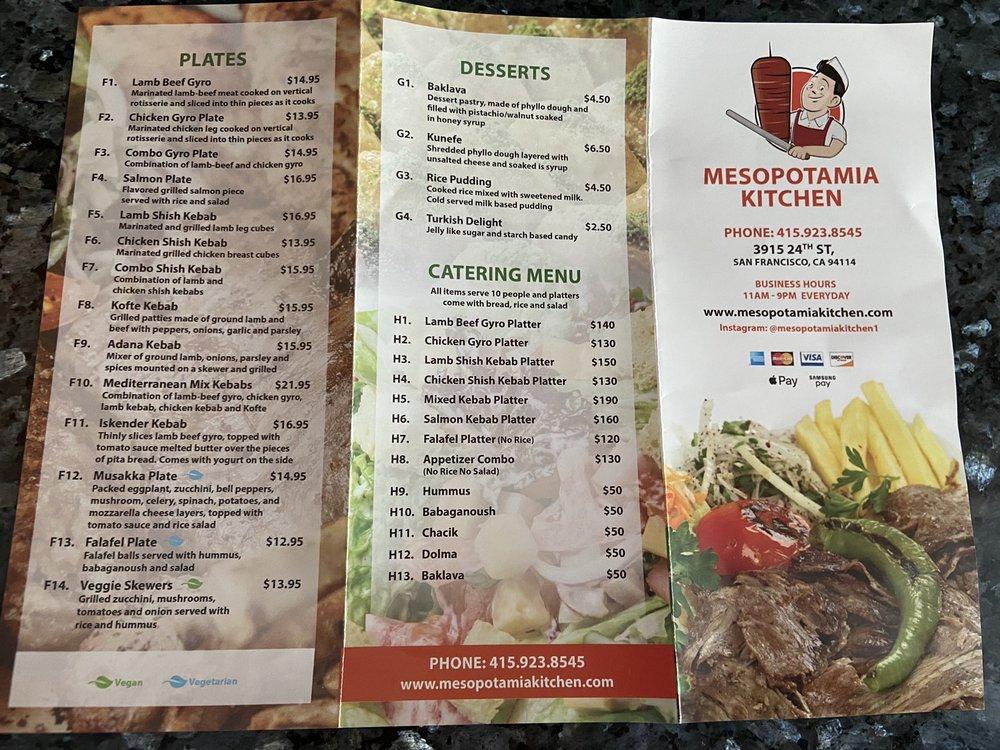 Carta del restaurante Mesopotamia Kitchen, San Francisco