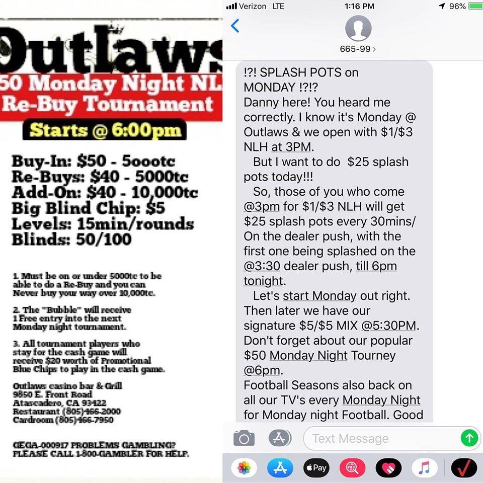Menu at Outlaws Bar, Grill & Casino, Atascadero