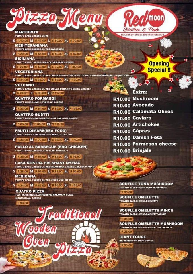 Menu at Red Moon bistro & pub, Bronkhorstspruit