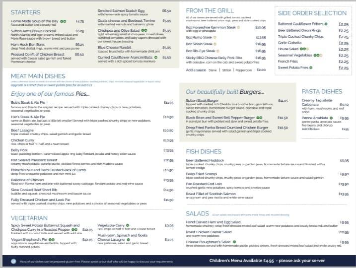 Menu at The Sutton Arms pub & bar, Scawby
