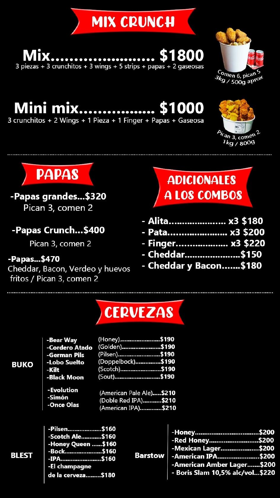 Menu at Crunch restaurant, Ezeiza