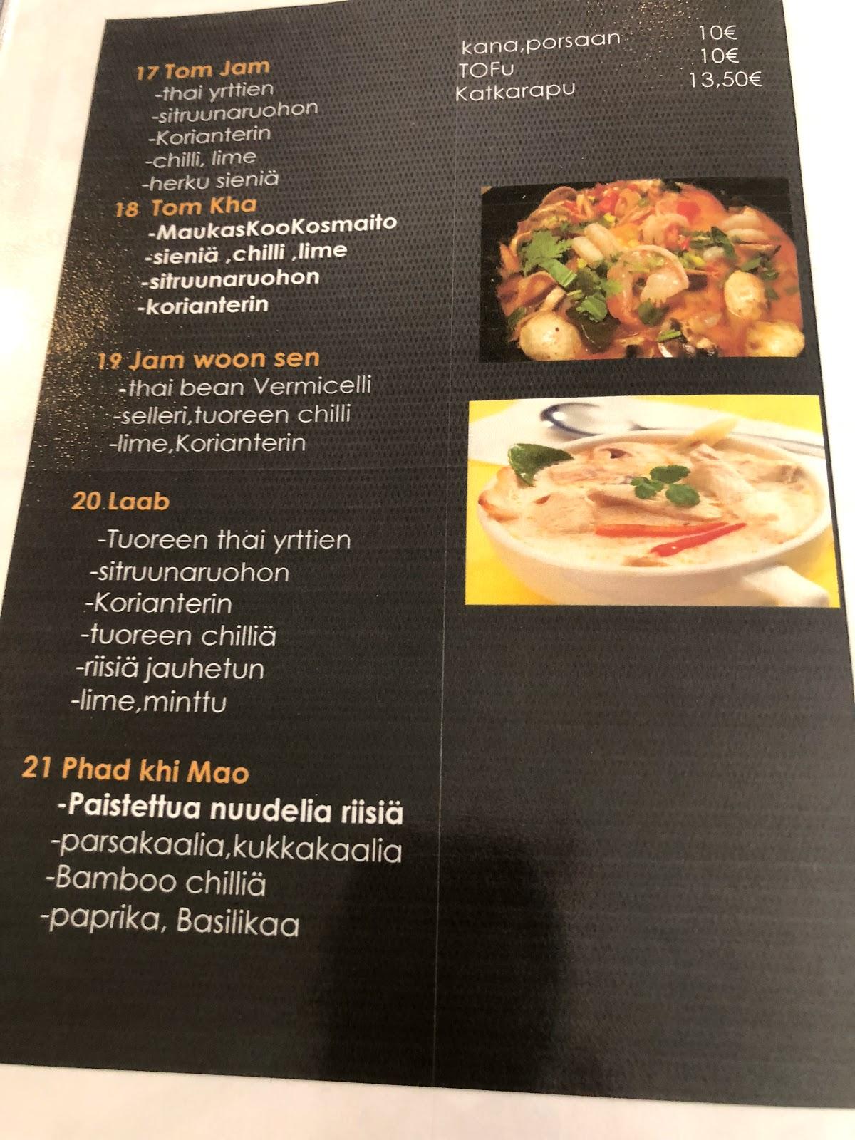 Menu at Korat Tam Tam restaurant, Helsinki, Jäkälätie
