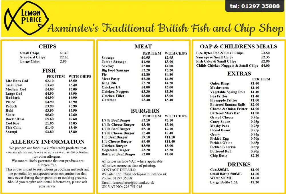 Menu at The Lemon Plaice fast food, Axminster
