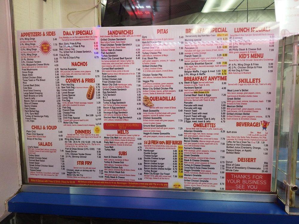 Menu at Motor City Coney Island Restaurant, Detroit