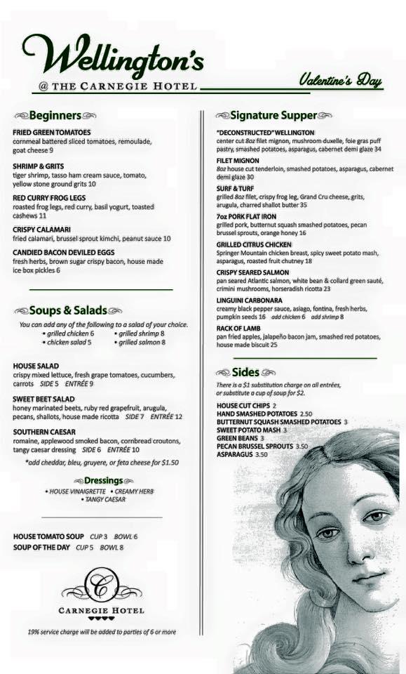 Menu at Wellington's Restaurant, Johnson City