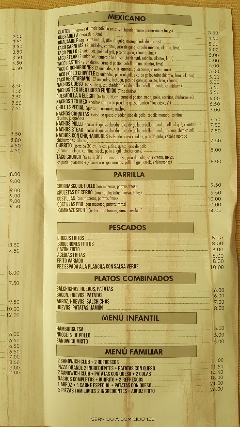 Menu at BIBI´S PIZZERIA CAFETERIA, Rota