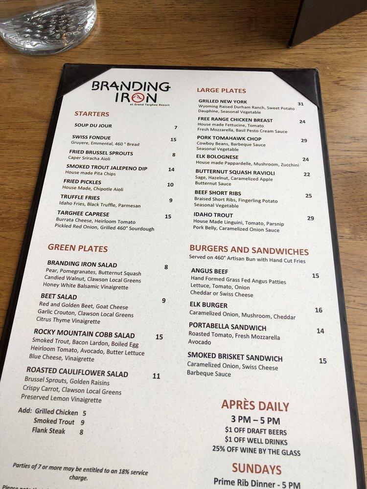 Menu at Branding Iron restaurant, Alta