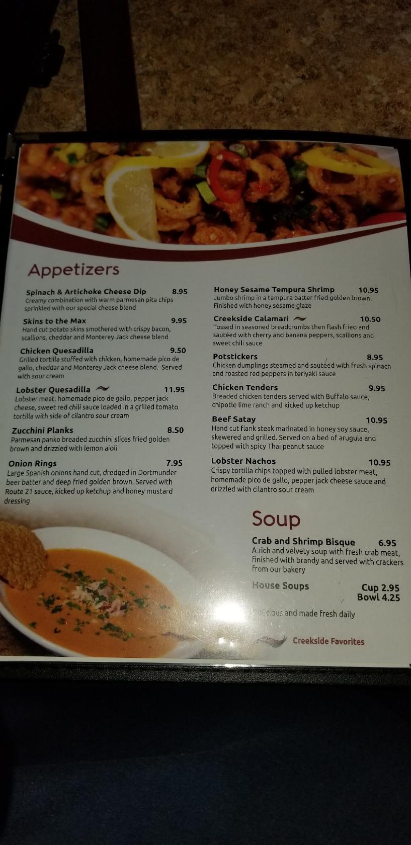 Menu at Creekside Restaurant & Bar, Brecksville