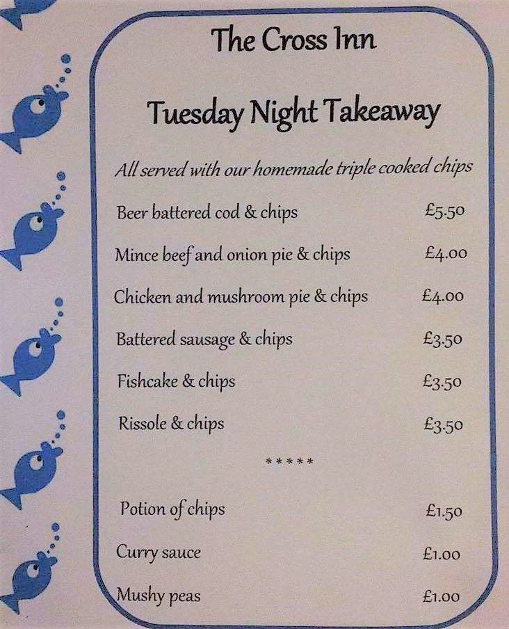 Menu at The Cross Inn pub & bar, England, Clarbeston Road
