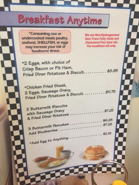 Menu at Eagle Diner restaurant, Eagle, 112 Chambers Ave