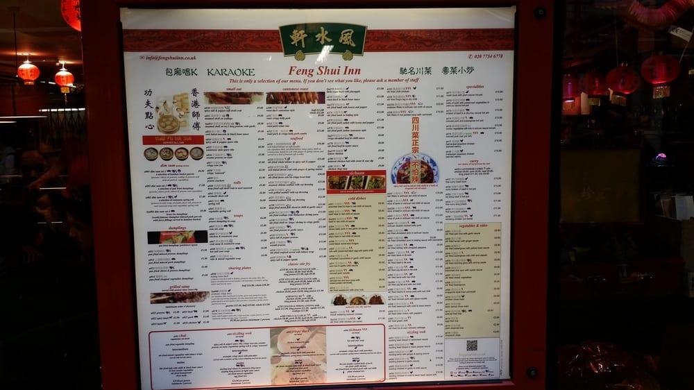 Menu at Feng Shui Inn restaurant, London