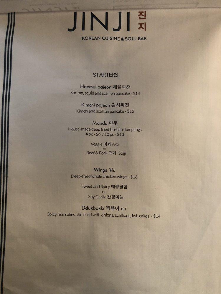 Menu at JINJI Korean Cuisine & Soju Bar, Southfield