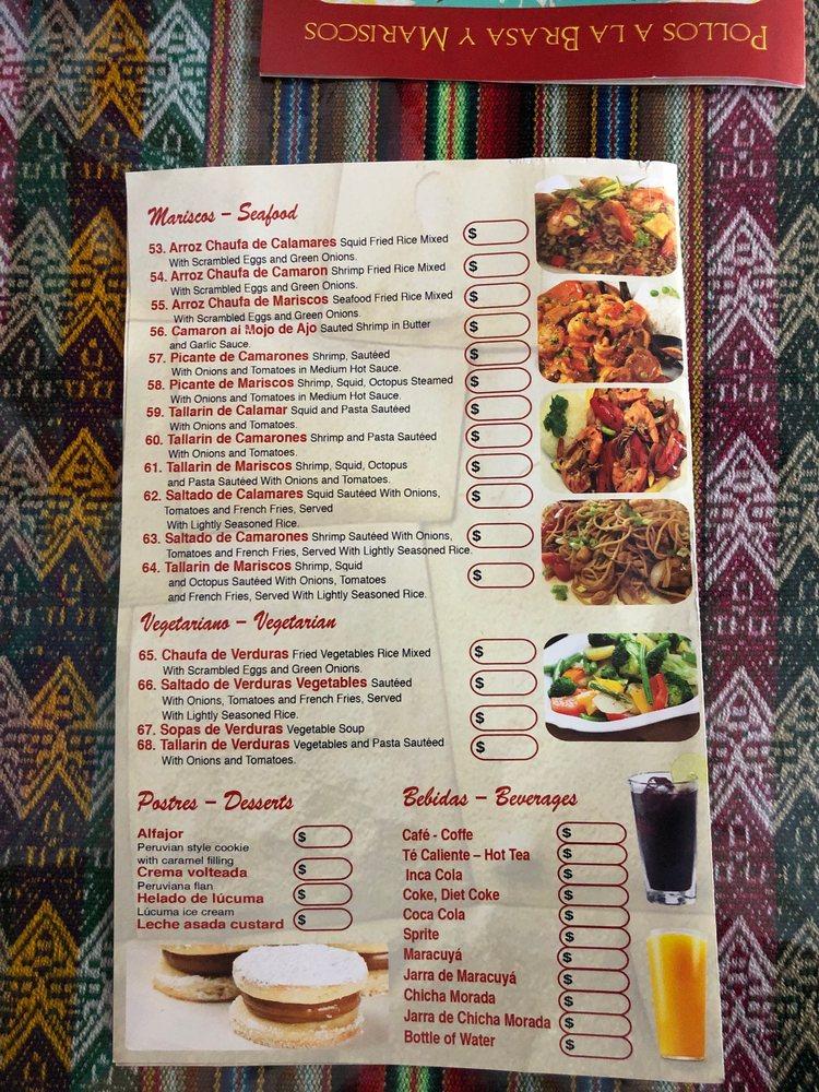 Carta del restaurante Los Andes, South Gate