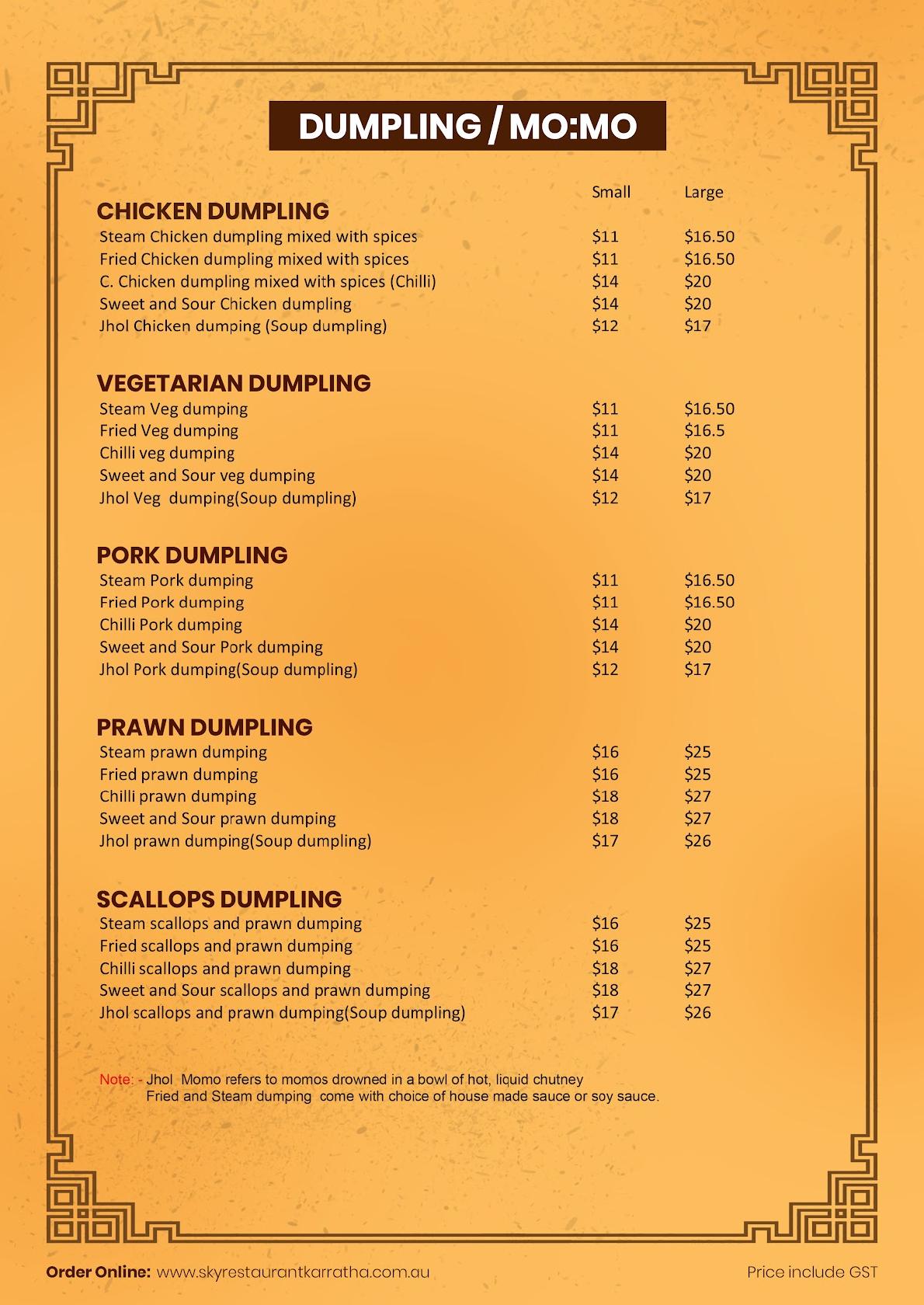 Menu at SKY Restaurant Karratha, Pegs Creek