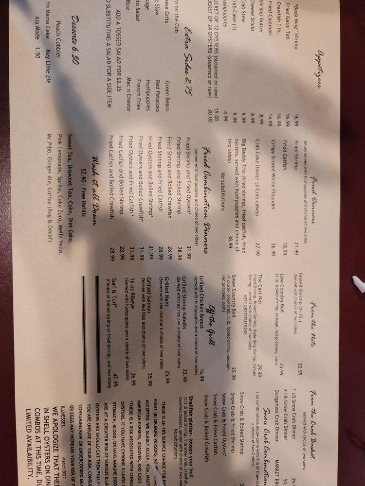 Menu at The ShellHouse Seafood Restaurant, Savannah