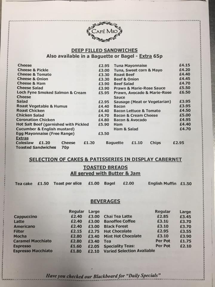 Menu at Cafe Mio, Epping
