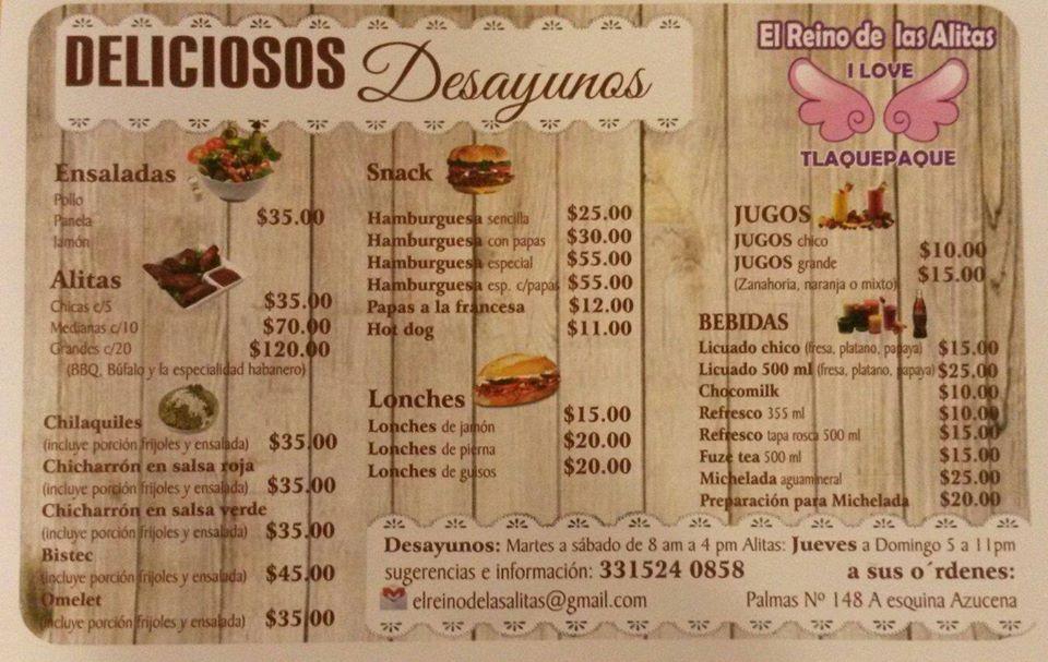 Carta del restaurante El Reino De Las Alitas, San Pedro Tlaquepaque
