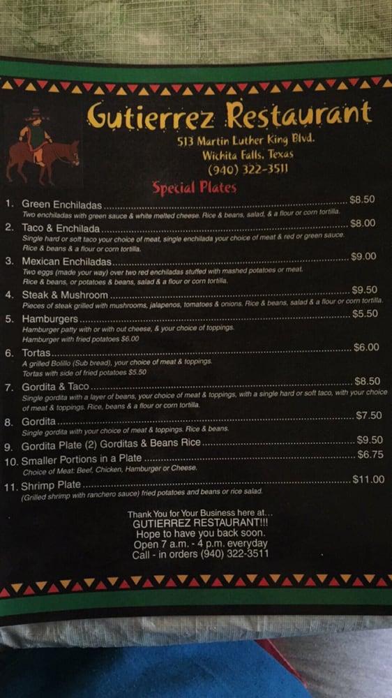 Menu at Gutierrez Family Restaurant, Wichita Falls