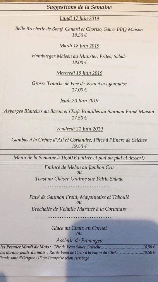 Menu au L'Alsacienne restaurant, Saultain