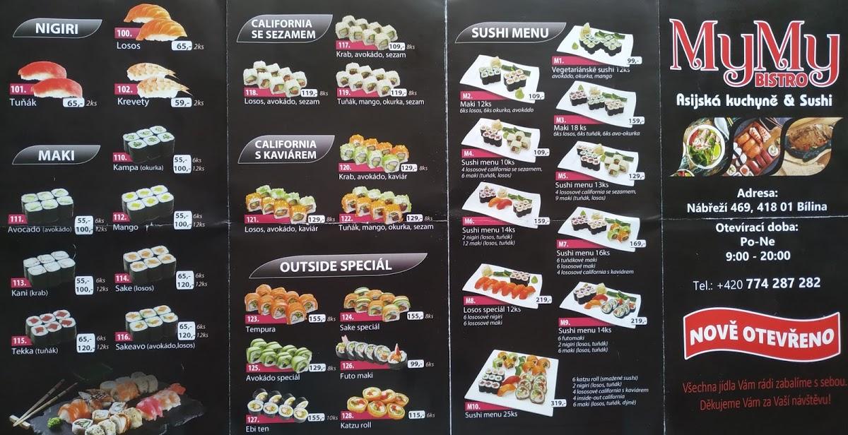 Menu at MyMy bistro, Bílina