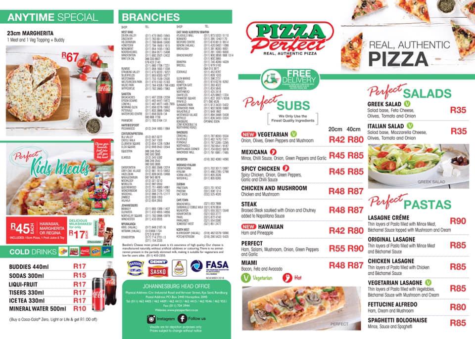 Speisekarte von Pizza Perfect Meyerton, Meyerton