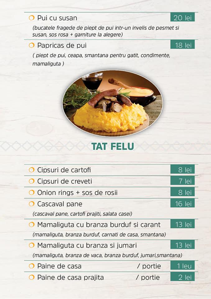 Menu at Mon Ami, Baia Mare