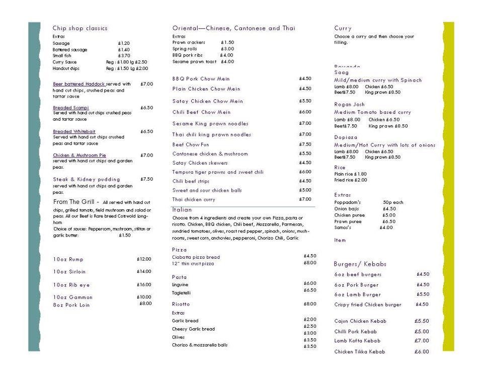 Menu at The Old Oak pub & bar, Pershore
