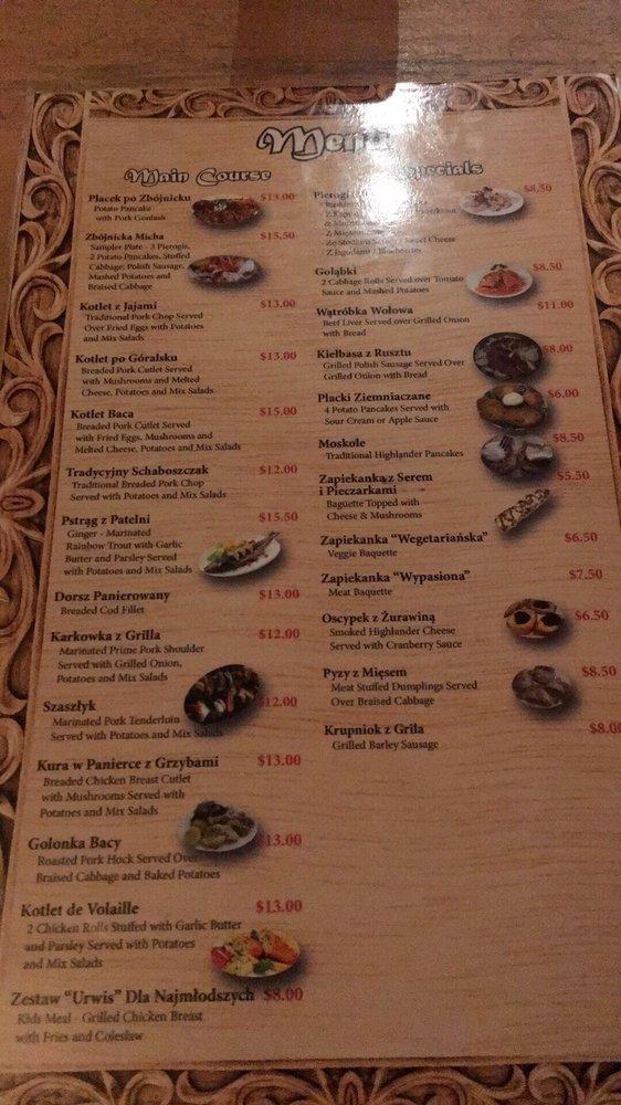 Menu at Bacowka Restaurant, Schaumburg