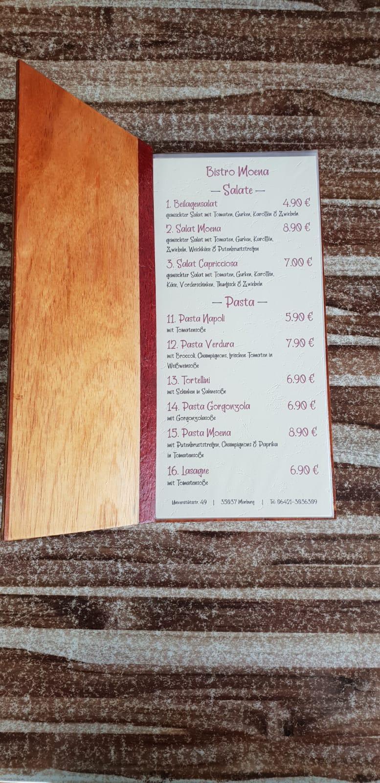 Menu at Bistro MOENA, Marburg