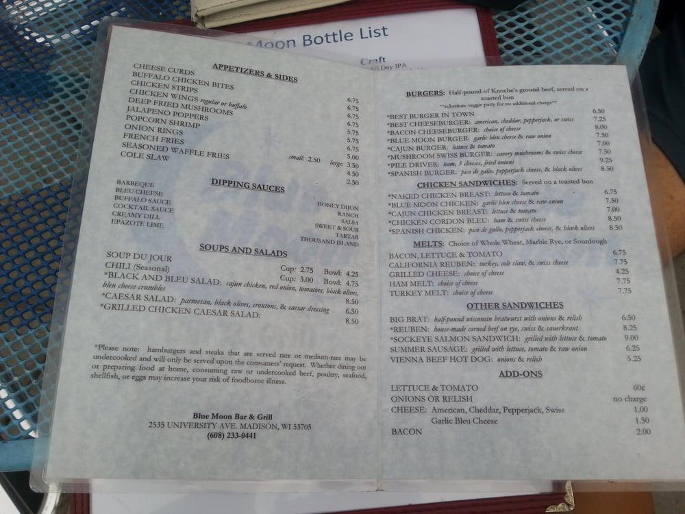 Menu at Blue Moon Bar & Grill, Madison