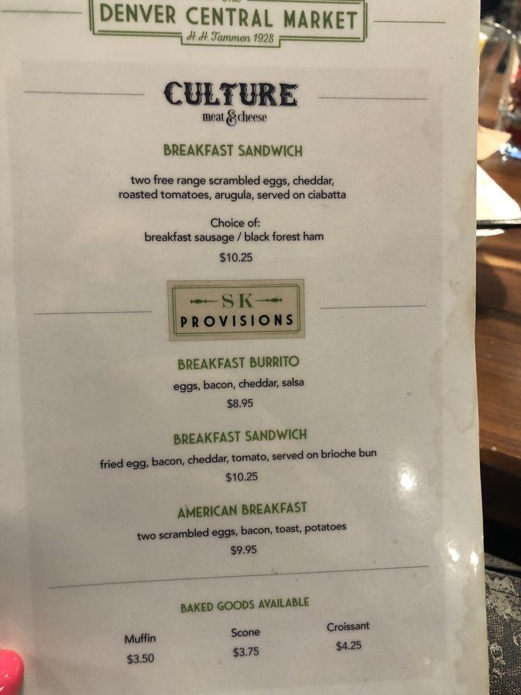 Menu at Denver Central Market restaurant, Denver, Peña Blvd