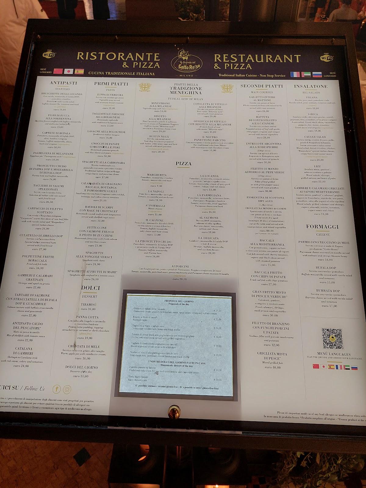 Menu da La Locanda del Gatto Rosso ristorante, Milano, Via Ugo Foscolo ...