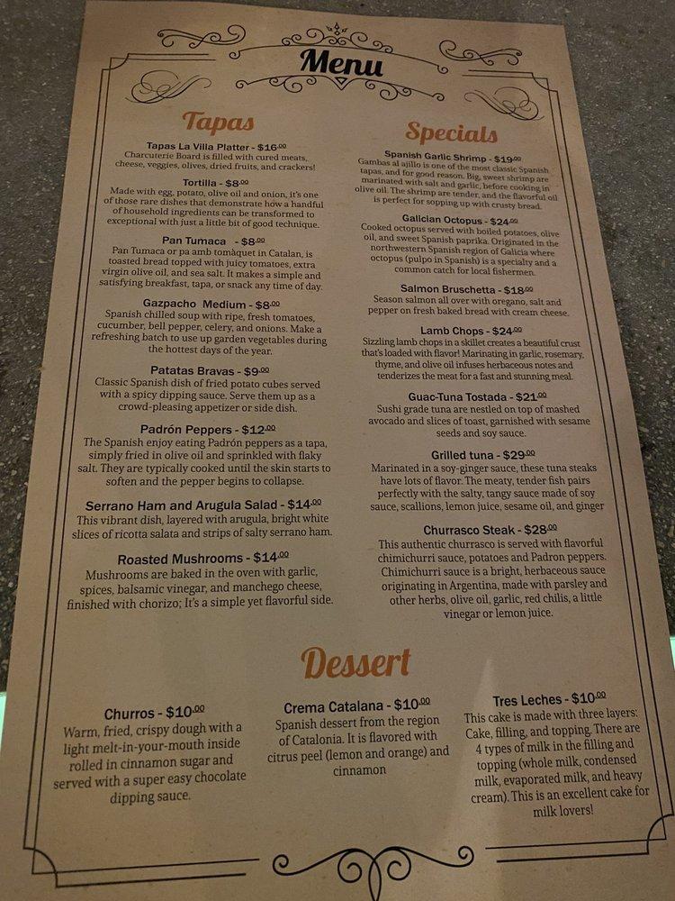 Menu at La Villa pub & bar, Fort Lauderdale