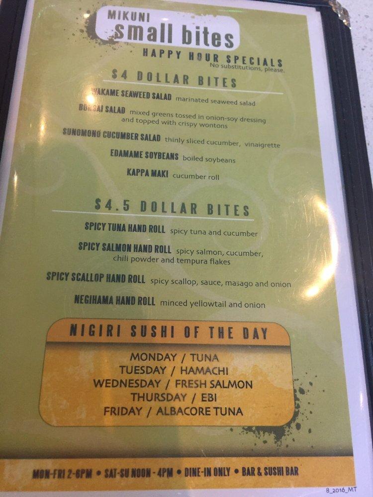 Menu at Mikuni restaurant, Sacramento, J St STE 150