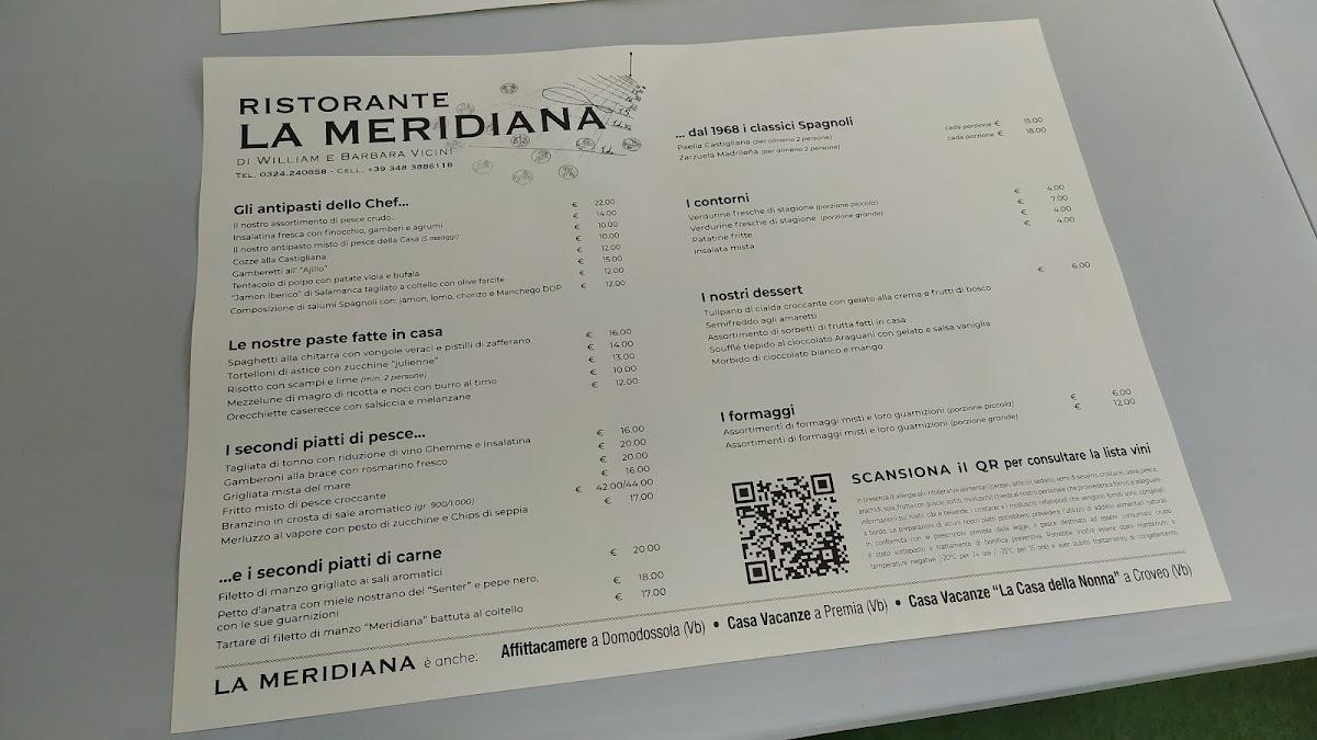 Menu da Ristorante con camere La Meridiana, Domodossola