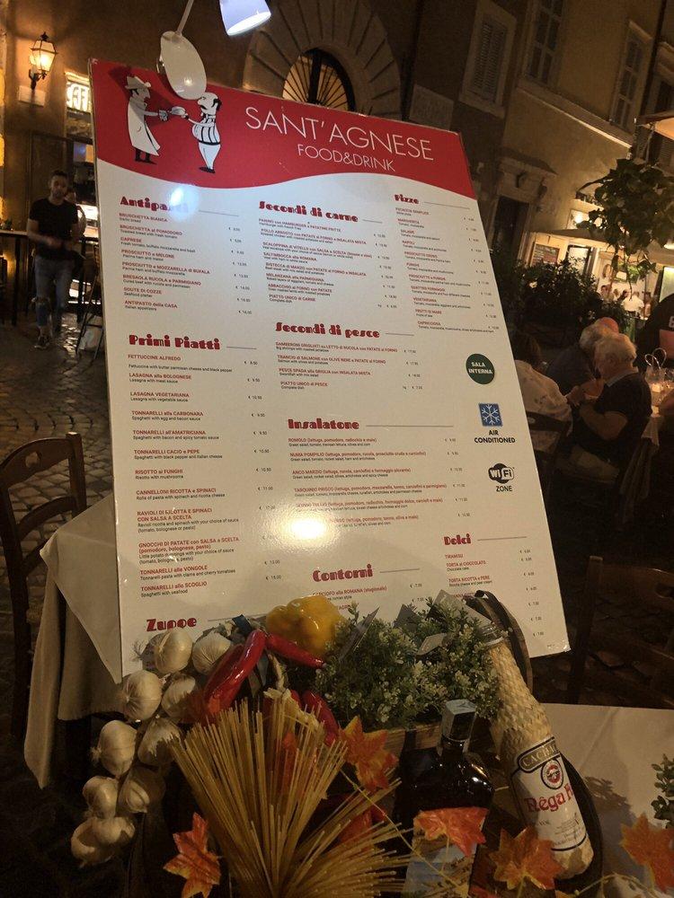 Menu at Sant' Agnese Food & Drink pizzeria, Rome